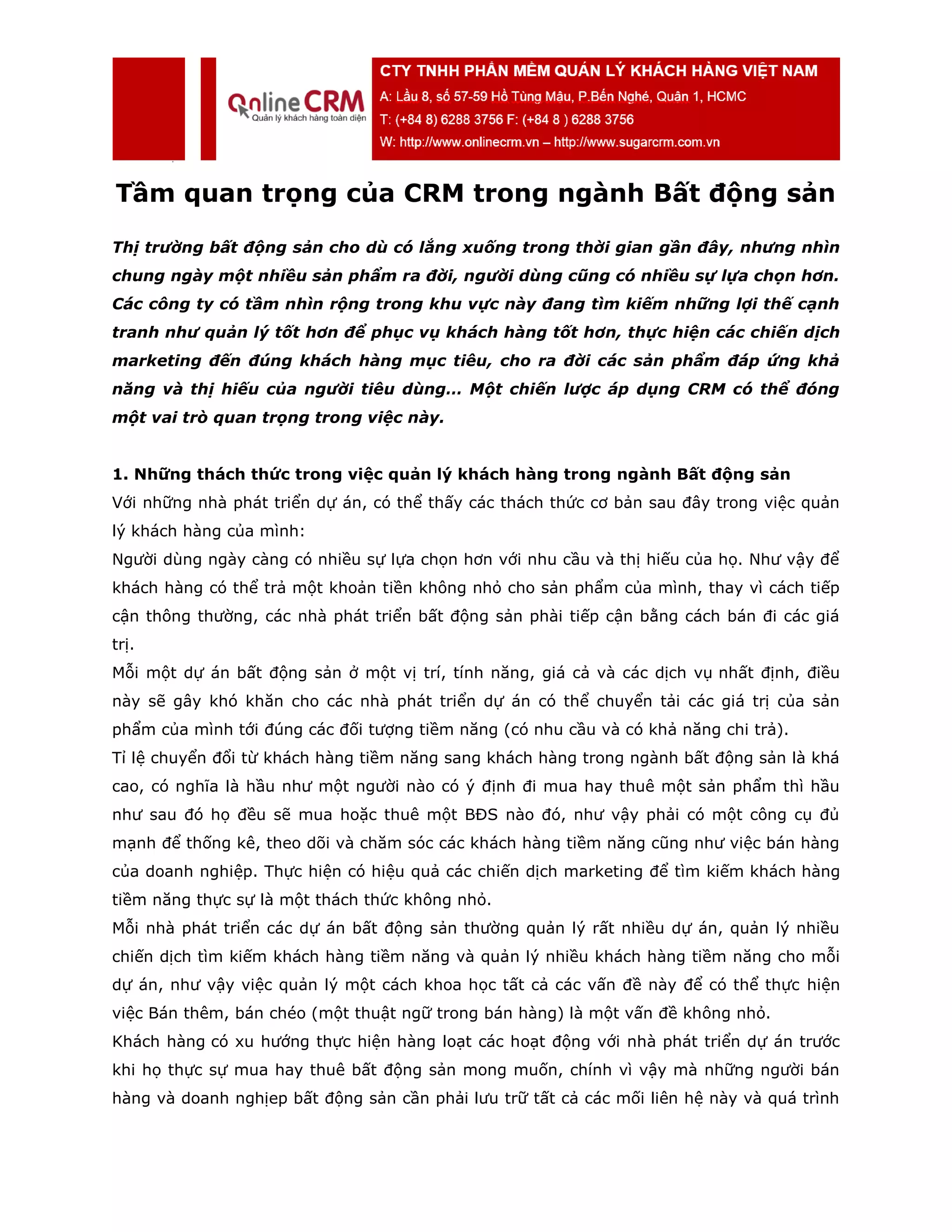 Tầm quan trọng của crm trong ngành bất động sản | PDF | Free Download