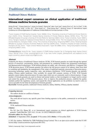 International expert consensus on clinical application of traditional ...