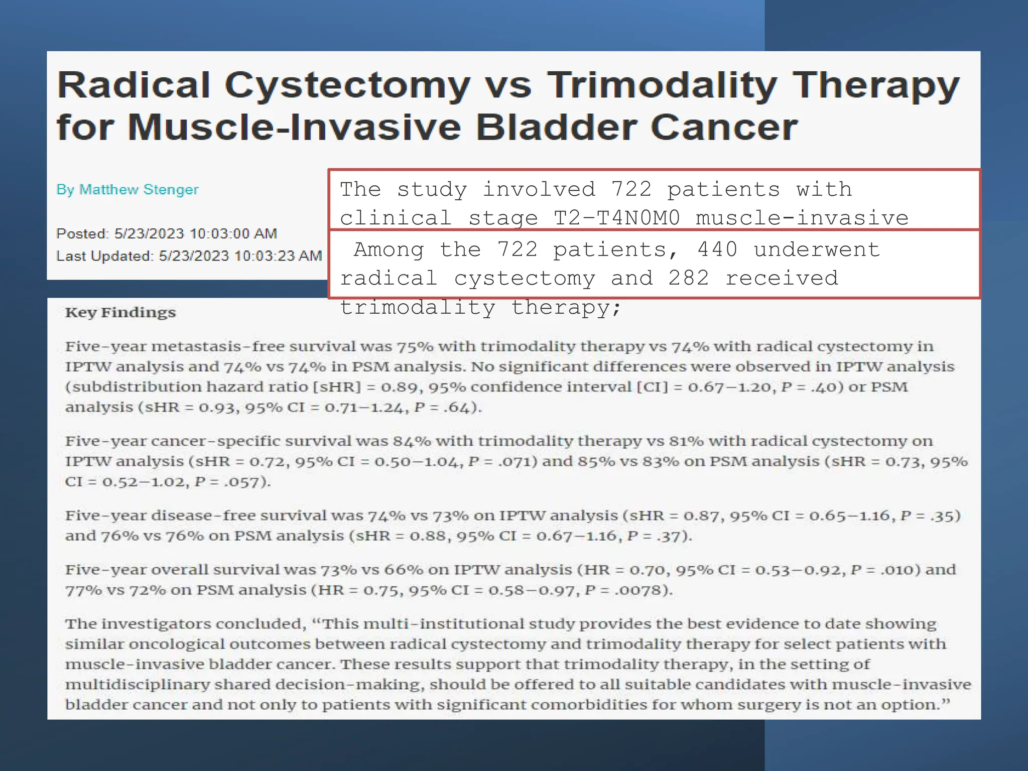 DEBATE IN CA BLADDER TMT VS CYSTECTOMY | PPT