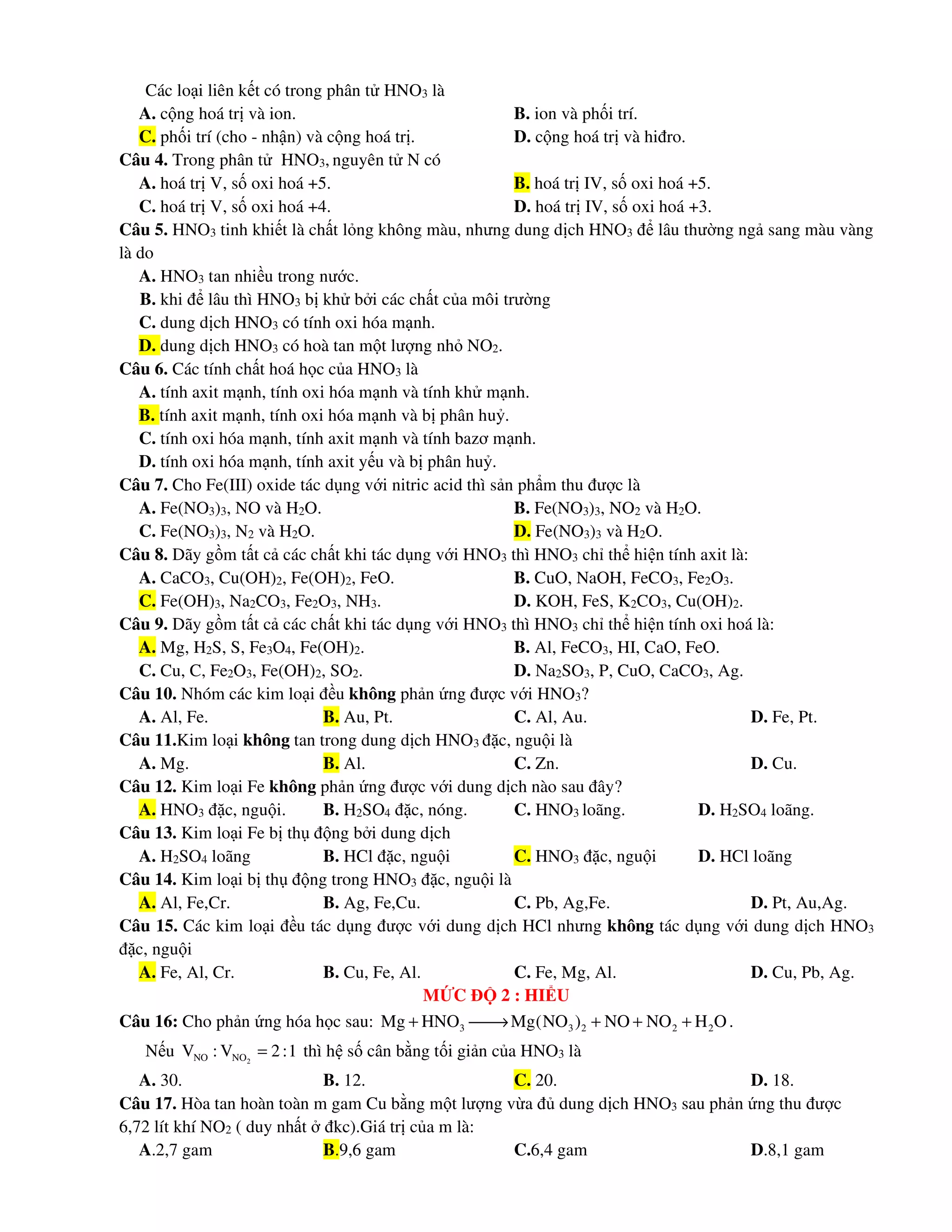 TÓM TẮT LÝ THUYẾT + BÀI TẬP TRẮC NGHIỆM TỪNG BÀI HỌC THEO 4 CẤP ĐỘ HÓA HỌC LỚP 11 CHƯƠNG TRÌNH ...