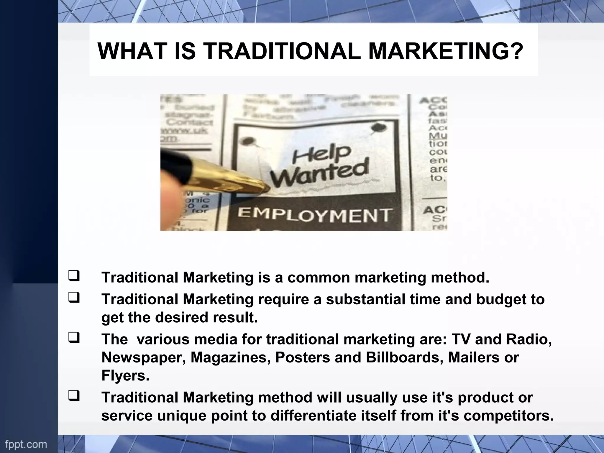 Traditional marketing vs e-marketing.. | PPT