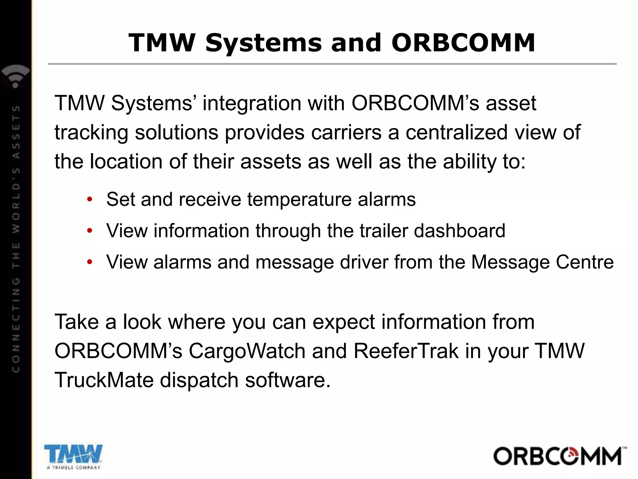TMW Systems and ORBCOMM Integration | PPTX