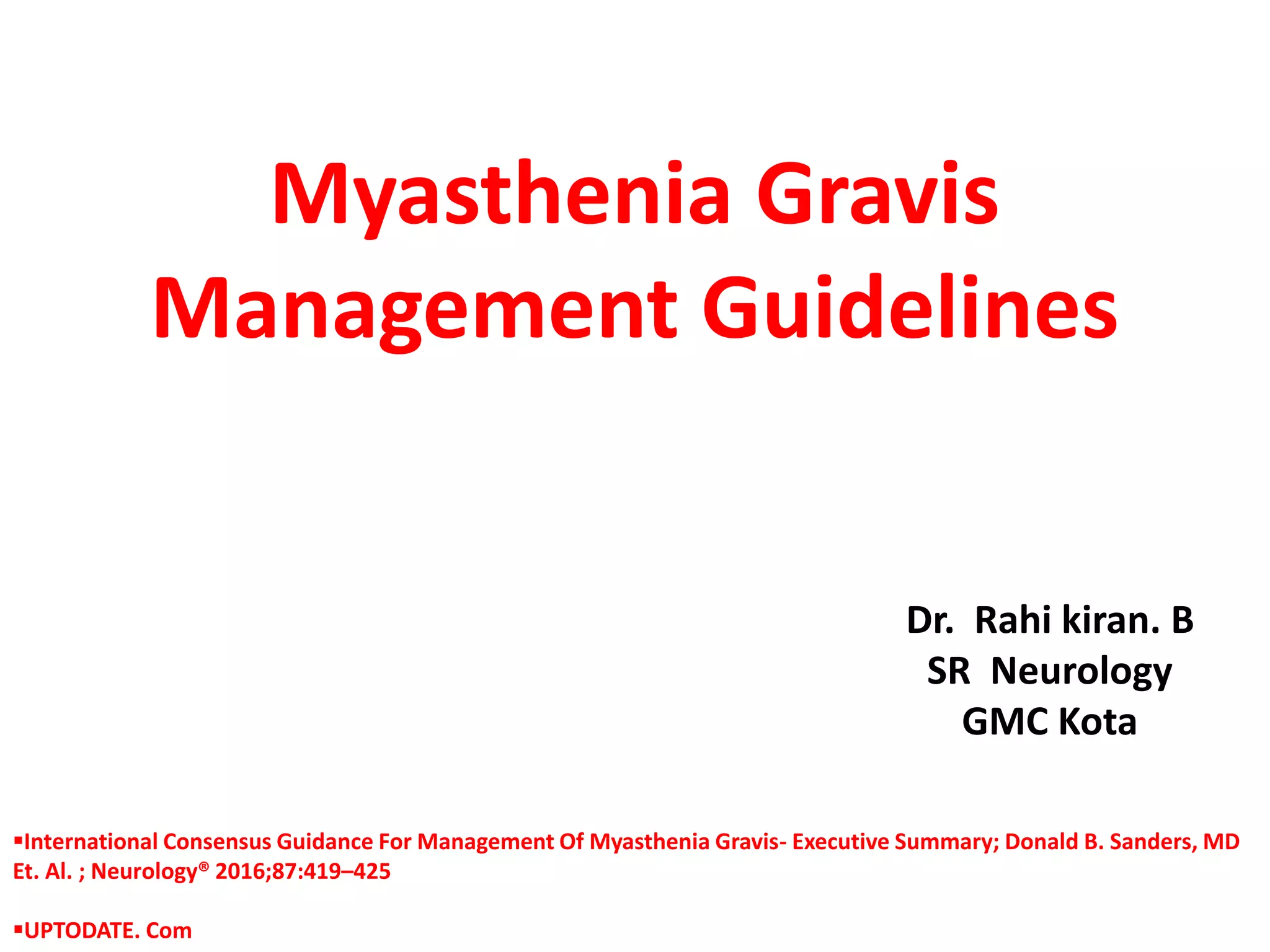 myasthenia gravis management guidelines | PPTX