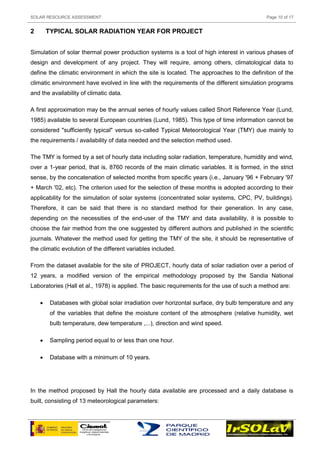Typical Meteorological Year Report for CSP, CPV and PV solar plants | PDF