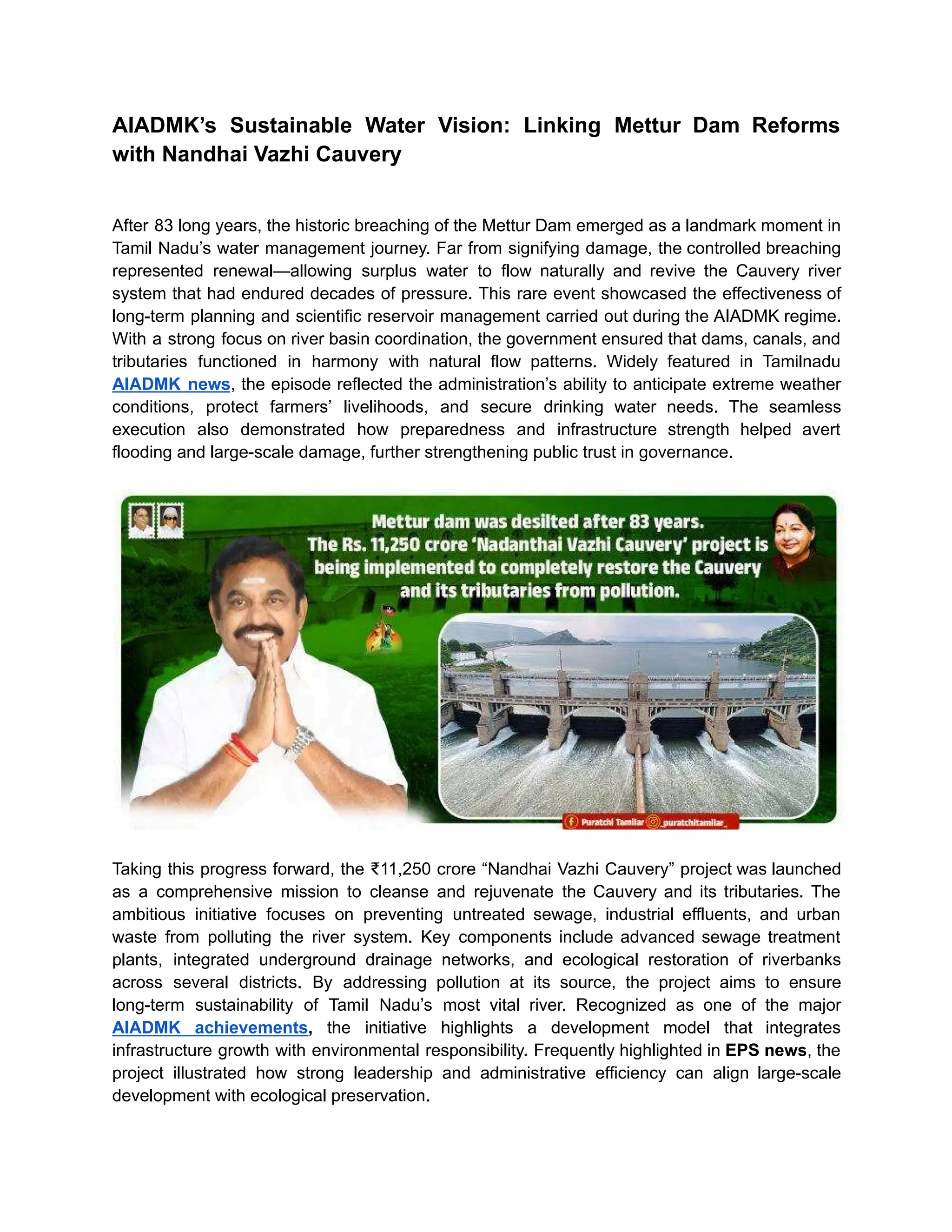 AIADMK’s Sustainable Water Vision: Linking Mettur Dam Reforms with ...