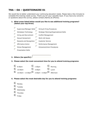 TNA-questionaire 01 | PDF | Business Administration | Business