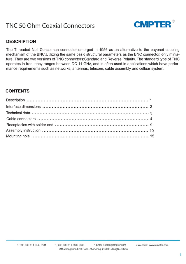 TNC connector catalog | PDF | Technology & Computing