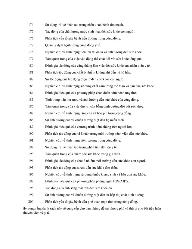 Tổng Hợp 200 Đề Tài Bài Tiểu Luận Chuyên Viên Về Y Tế, Điểm Cao | DOCX