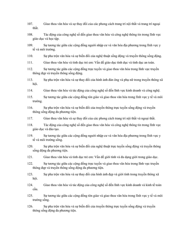 Tổng Hợp 200 Đề Tài Tiểu Luận Hết Môn Giao Thoa Văn Hóa, Mới Nhất | DOCX