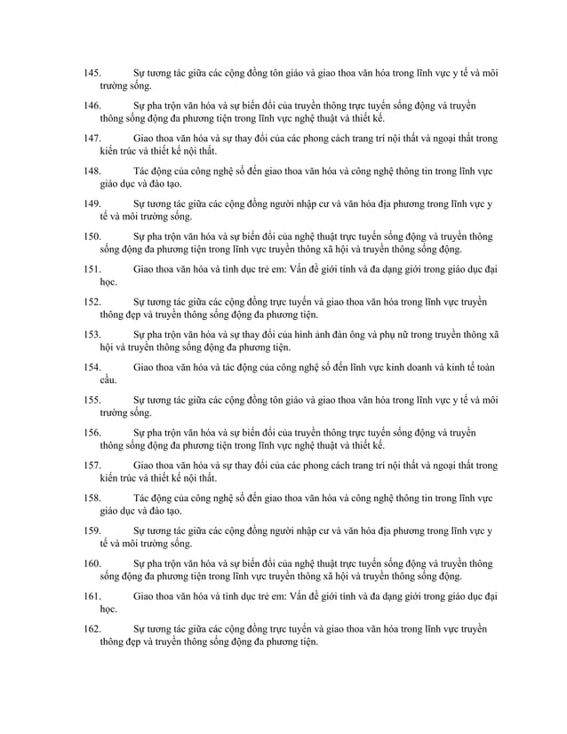 Tổng Hợp 200 Đề Tài Tiểu Luận Hết Môn Giao Thoa Văn Hóa, Mới Nhất | DOCX
