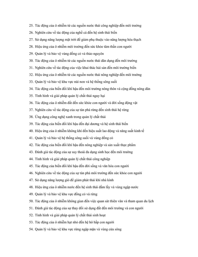 Tổng Hợp 200 Đề Tài Tiểu Luận Môn Môi Trường Và Con Người Từ Sinh Viên Giỏi | DOCX