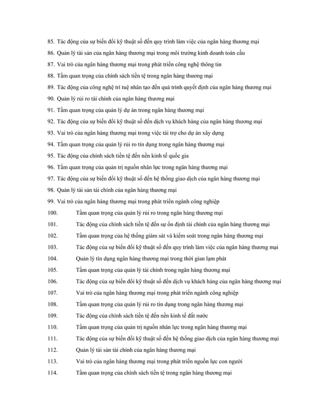 Tổng Hợp 200 Đề Tài Tiểu Luận Môn Ngân Hàng Thương Mại Điểm Cao | DOCX