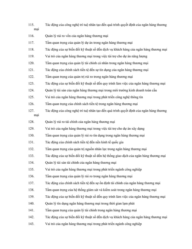 Tổng Hợp 200 Đề Tài Tiểu Luận Môn Ngân Hàng Thương Mại Điểm Cao | DOCX