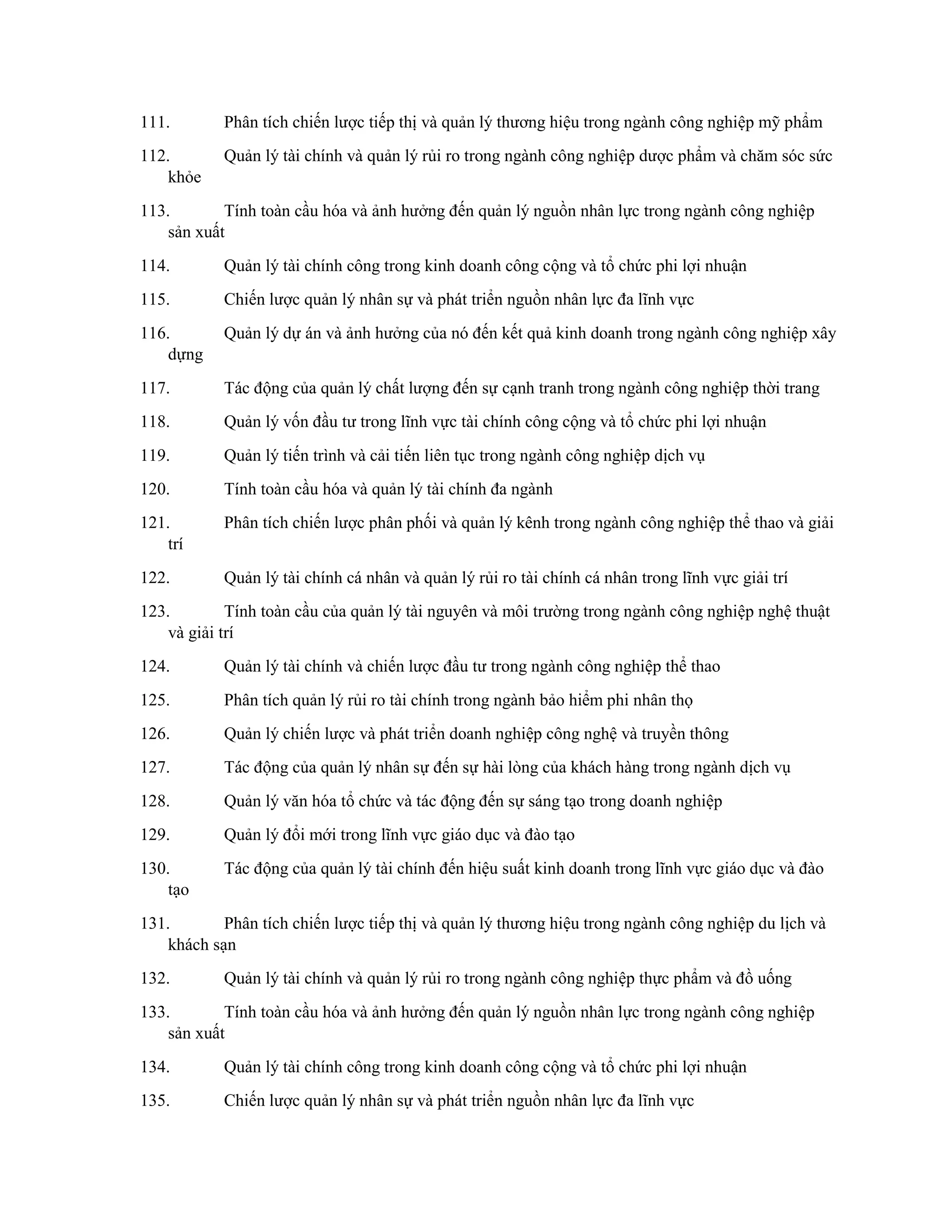 Tổng Hợp 200 Đề Tài Tiểu Luận Môn Quản Lý Kinh Tế Từ Các Trường Đại Học | PDF