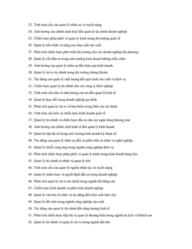 Tổng Hợp 200 Đề Tài Tiểu Luận Môn Quản Lý Kinh Tế Từ Các Trường Đại Học | DOCX