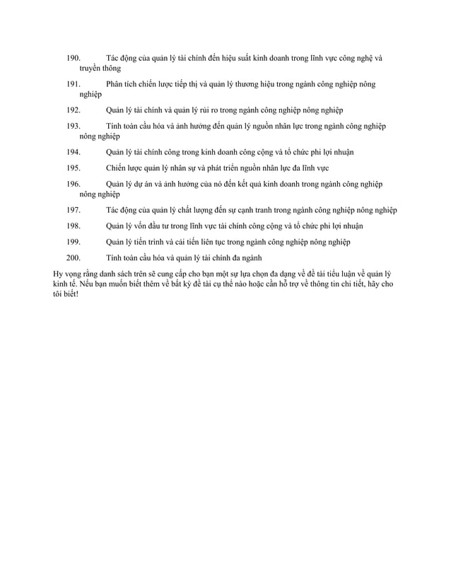 Tổng Hợp 200 Đề Tài Tiểu Luận Môn Quản Lý Kinh Tế Từ Các Trường Đại Học | DOCX