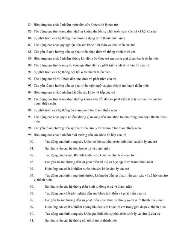 Tổng Hợp 200 Đề Tài Tiểu Luận Môn Sinh Lí Học Trẻ Em Từ Sinh Viên Giỏi | DOCX