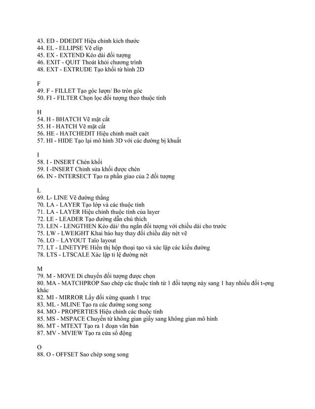 Tổng hợp các lệnh cơ bản trong autocad | DOCX