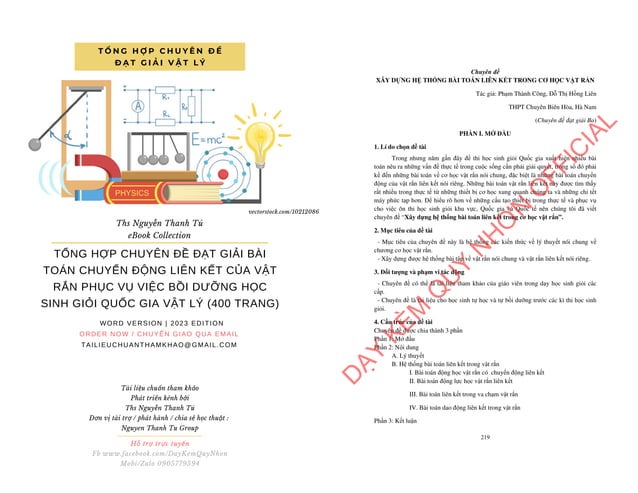 TỔNG HỢP CHUYÊN ĐỀ ĐẠT GIẢI BÀI TOÁN CHUYỂN ĐỘNG LIÊN KẾT CỦA VẬT RẮN PHỤC VỤ VIỆC BỒI DƯỠNG HỌC ...