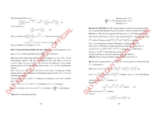TỔNG HỢP CHUYÊN ĐỀ ĐẠT GIẢI MỘT SỐ VẤN ĐỀ SỐ HỌC TRONG CÁC KÌ THI OLYMPIC TOÁN PHỤC VỤ VIỆC BỒI ...