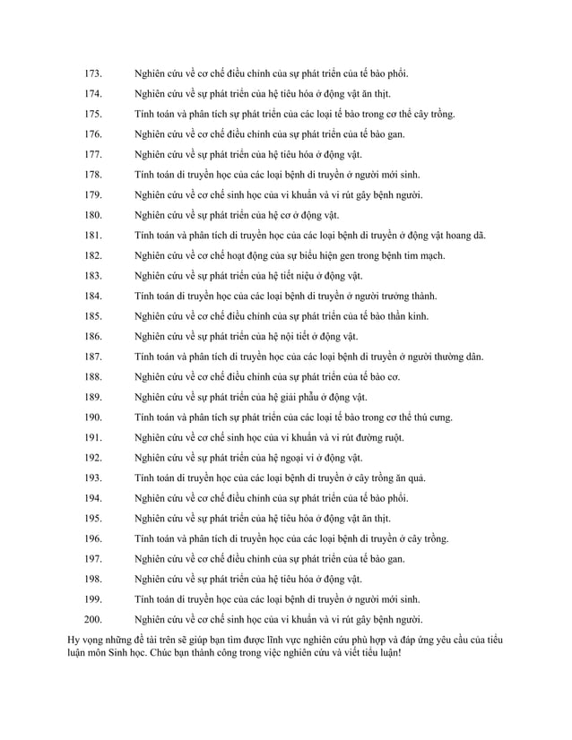 Tổng Hợp Hơn 200 Đề Tài Tiểu Luận Môn Sinh Hóa Nhiều Sinh Viên Lựa Chọn | DOCX