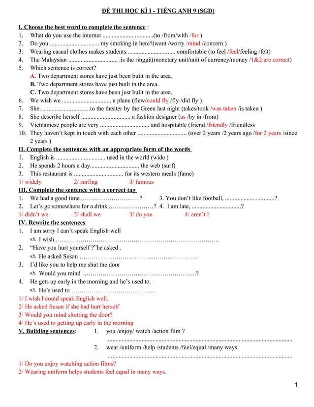 Tổng hợp đề thi hki tiếng anh lớp 9 | DOC