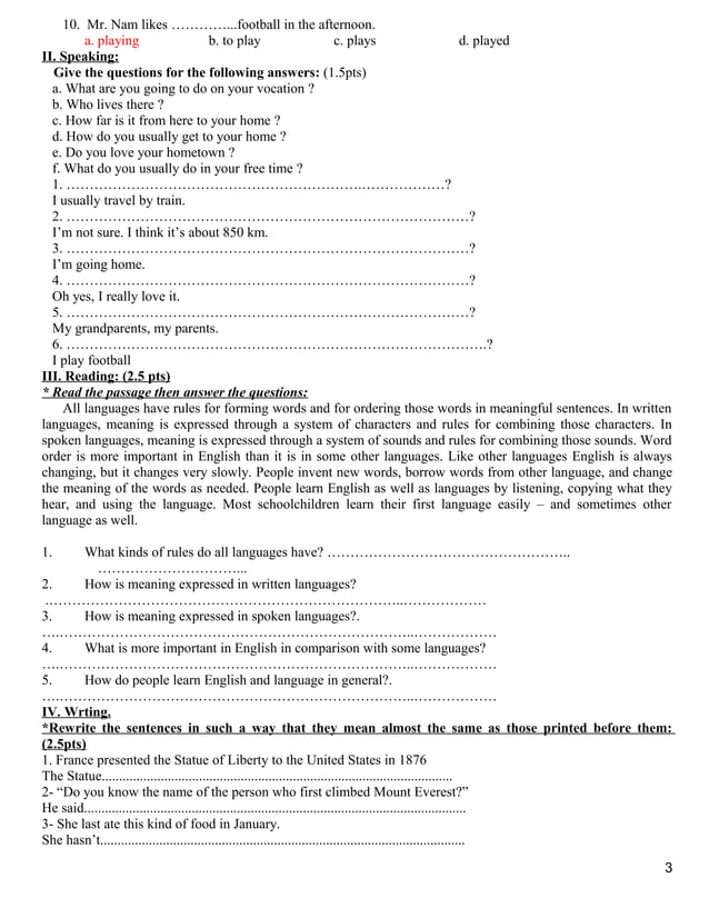 Tổng hợp đề thi hki tiếng anh lớp 9 | PDF