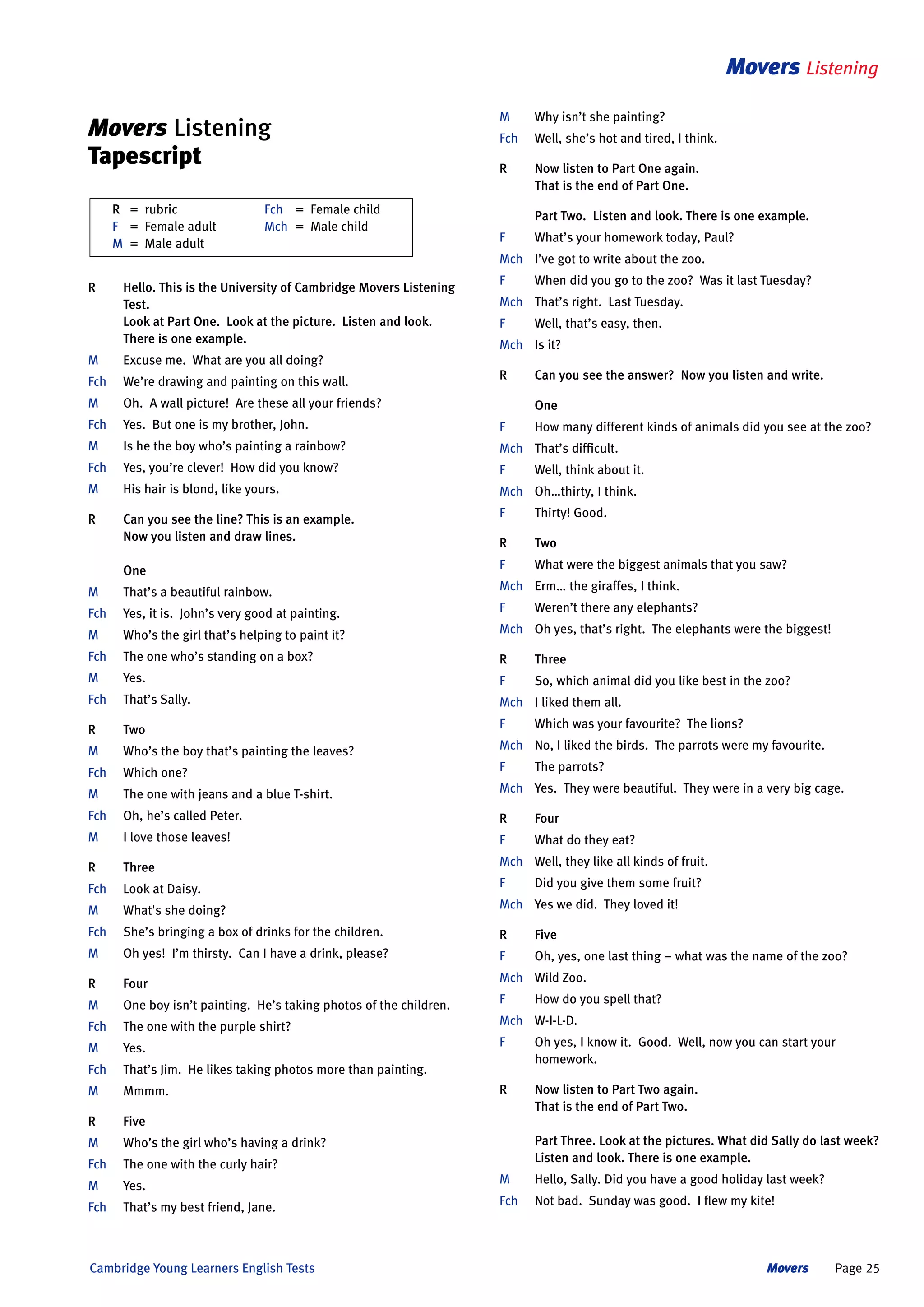 Tổng hợp đề thi movers ( reading and writing speaking-listening) | PDF