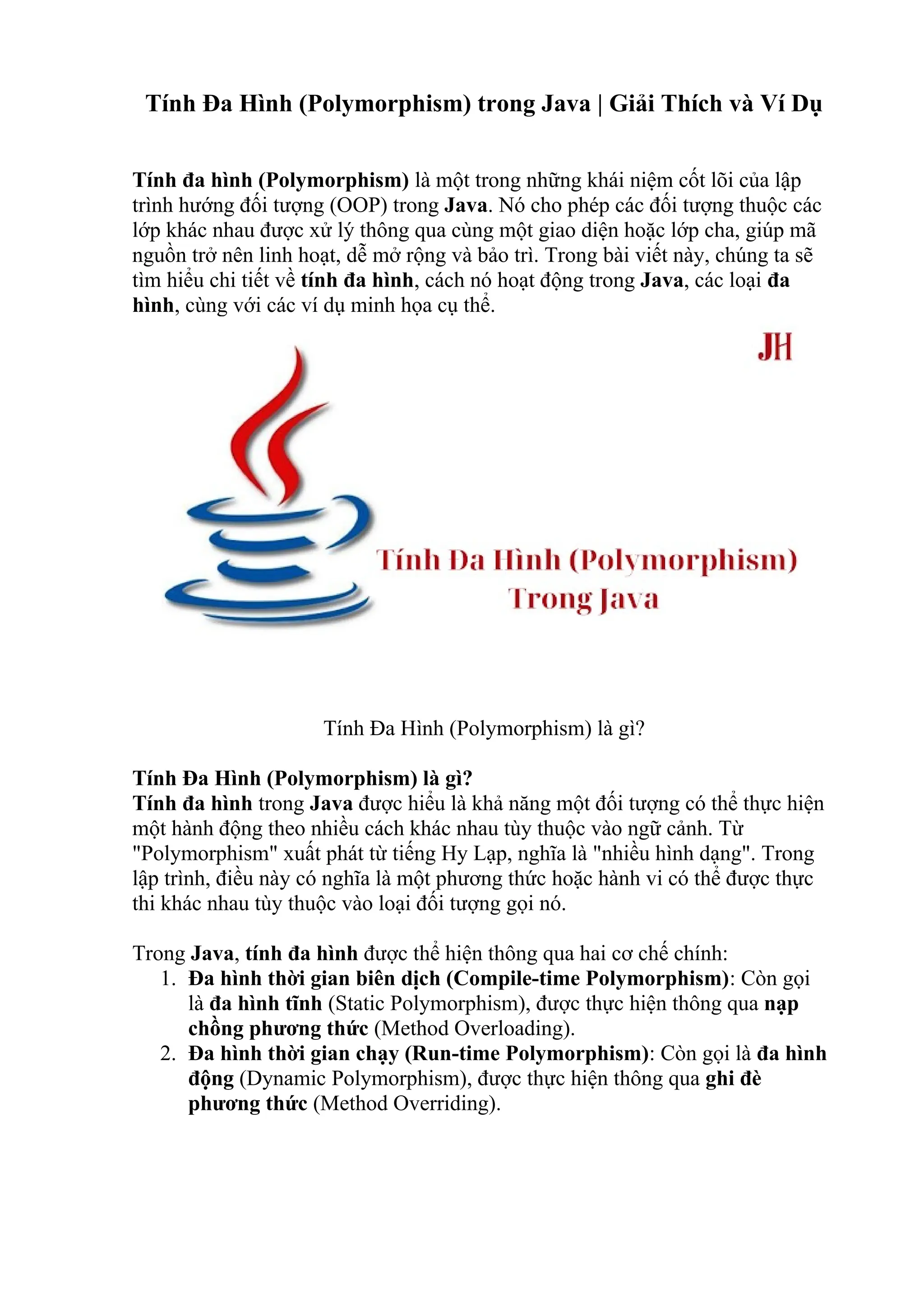 Tính Đa Hình (Polymorphism) trong Java | Giải Thích và Ví Dụ | DOCX