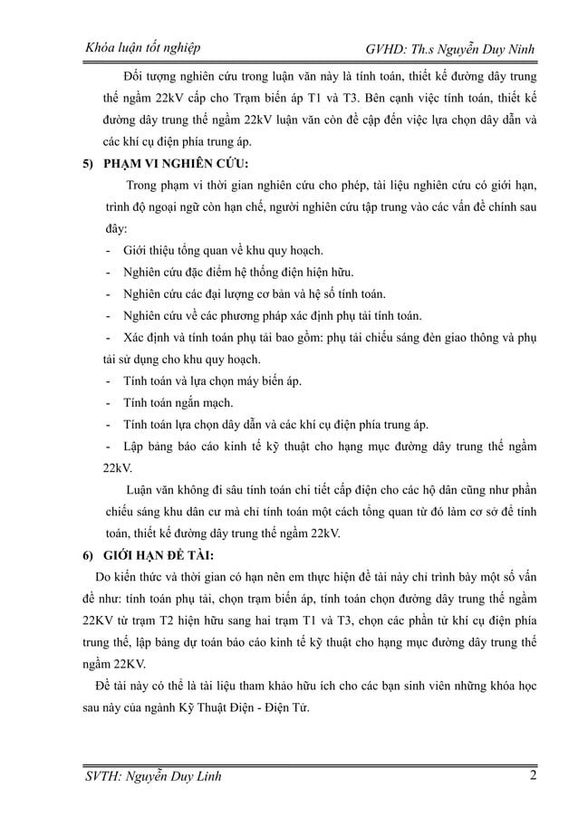 Tính toán thiết kế đường dây trung thế ngầm 22kV cấp cho trạm biến áp T1 và T3 thuộc dự án khu ...