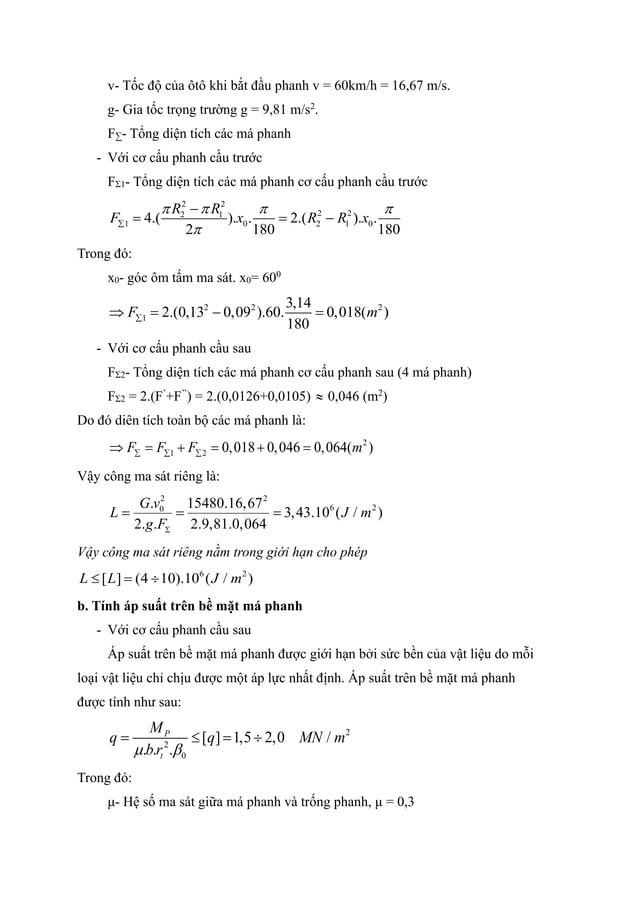 tính toán thiết kế phanh xe ô tô, phanh đĩa và phanh tang trống | PDF