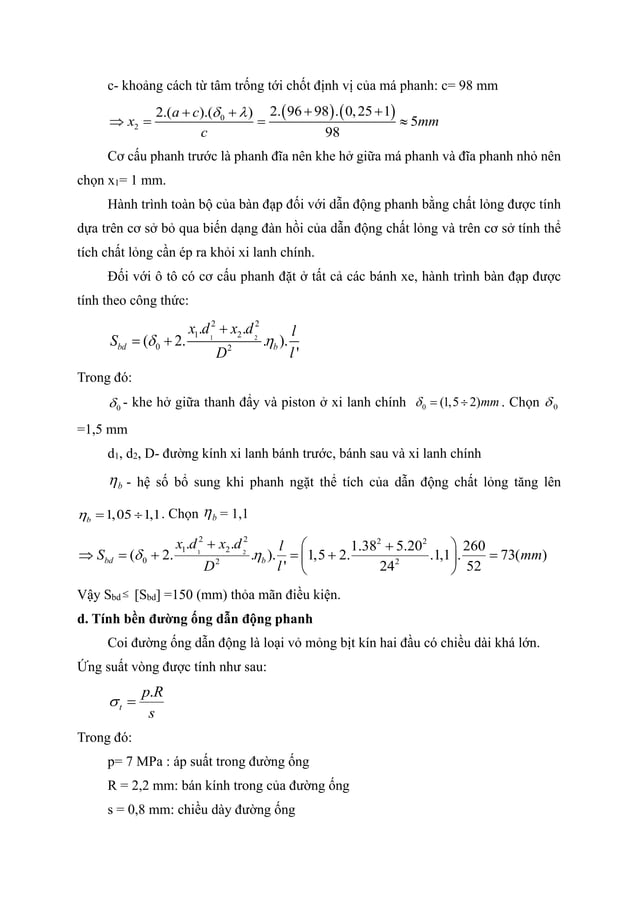 tính toán thiết kế phanh xe ô tô, phanh đĩa và phanh tang trống | PDF