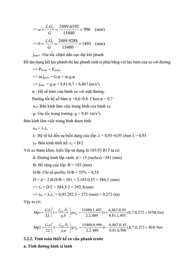 tính toán thiết kế phanh xe ô tô, phanh đĩa và phanh tang trống | PDF