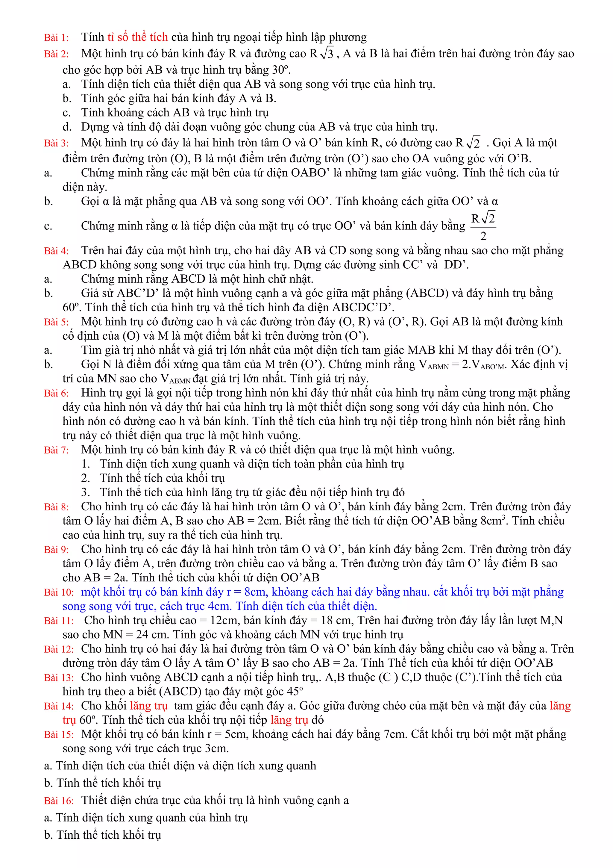 Tính tỉ số thể tích của hình trụ ngoại tiếp hình lập phương | PDF