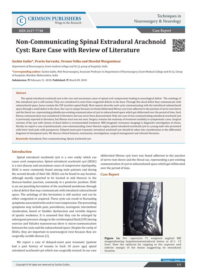Non Communicating Spinal Extradural Arachnoid Cyst Rare Case With