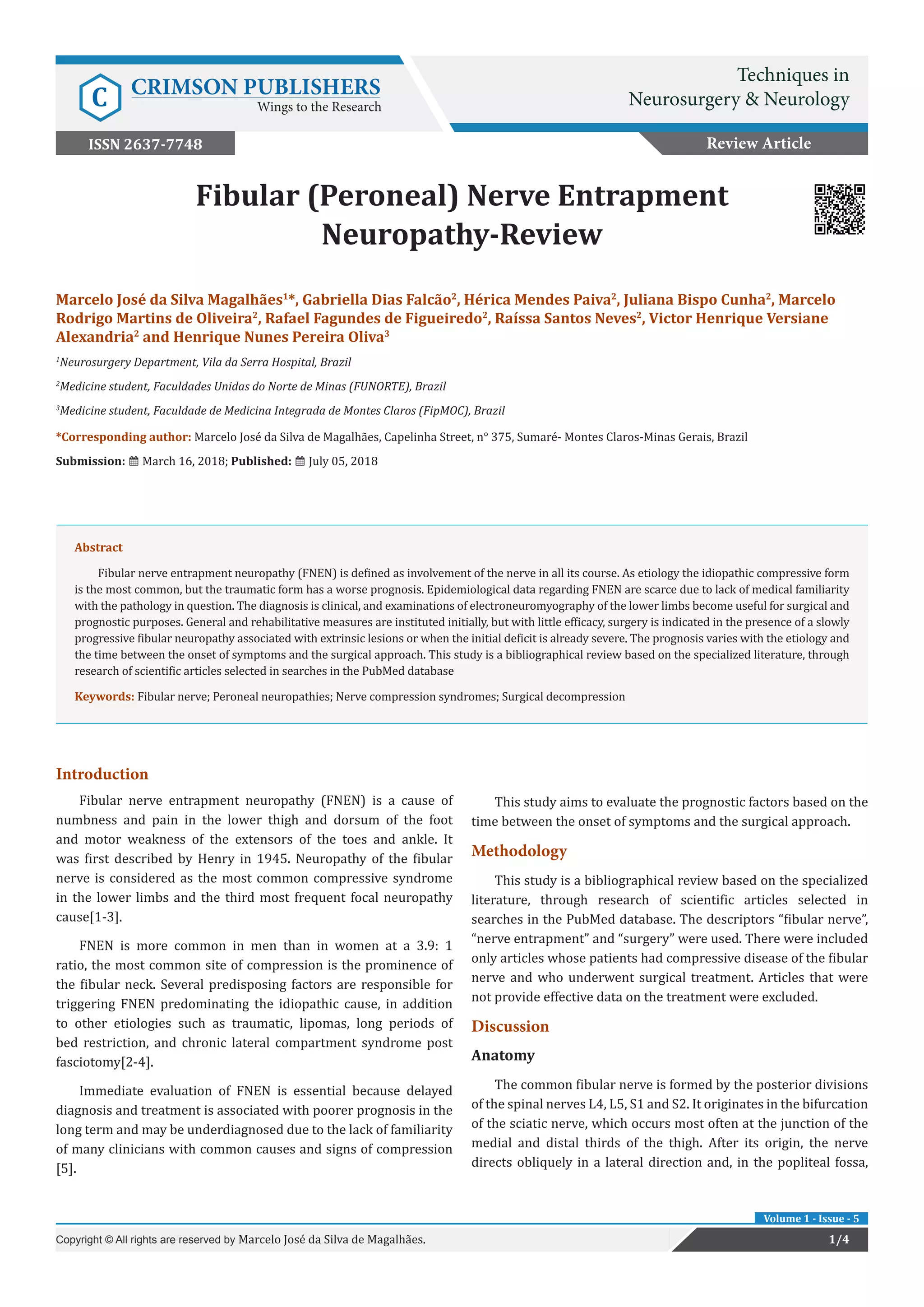 Fibular (Peroneal) Nerve Entrapment Neuropathy-Review_Crimson ...