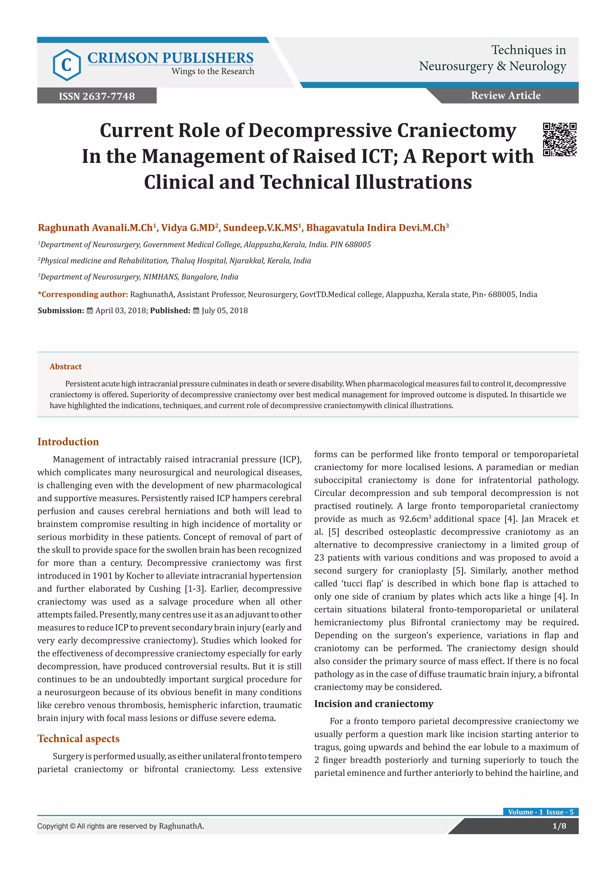 Current Role of Decompressive Craniectomy In the Management of Raised ...