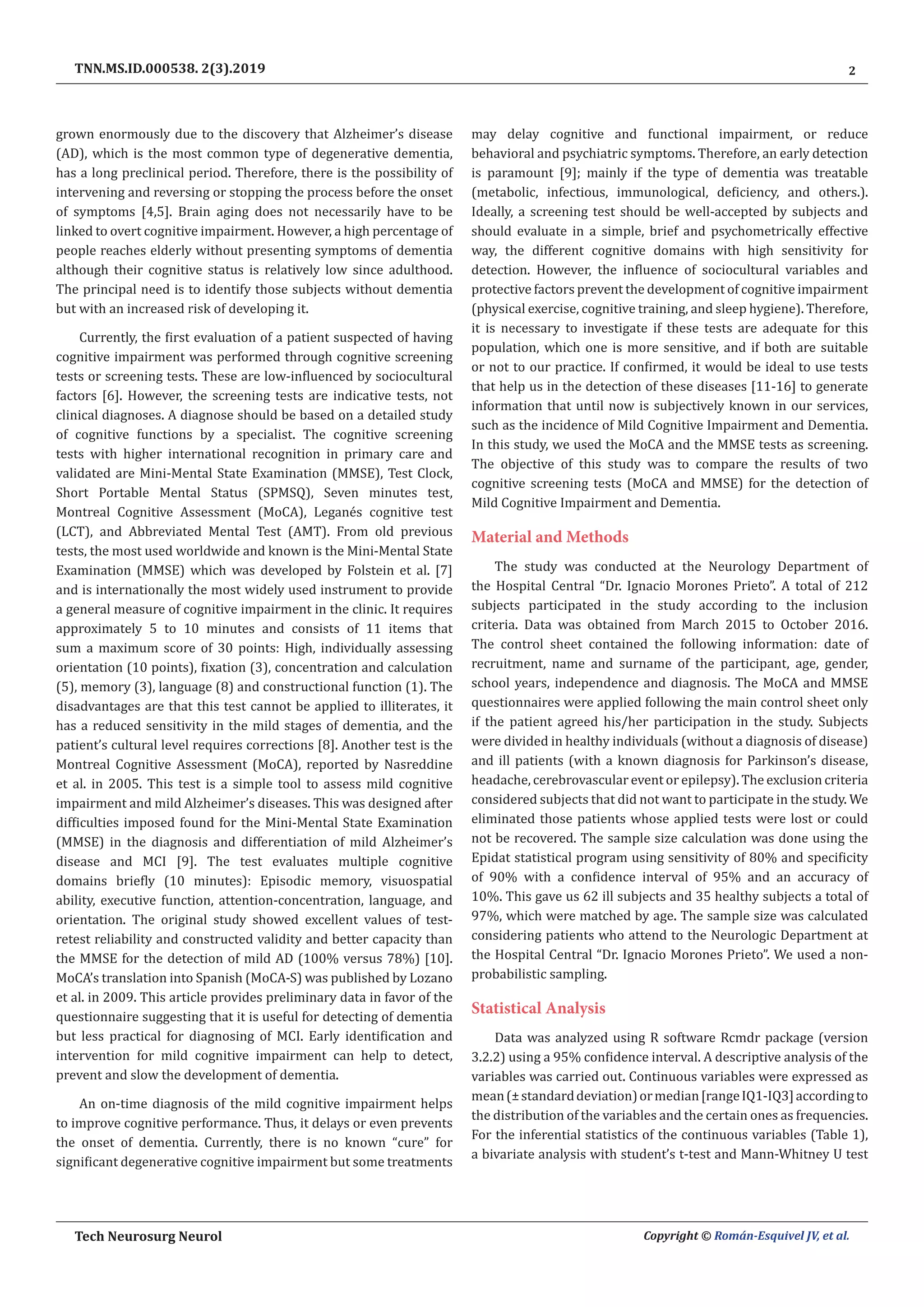 Comparison of Montreal Cognitive Assessment (Moca) and Mini-Mental ...