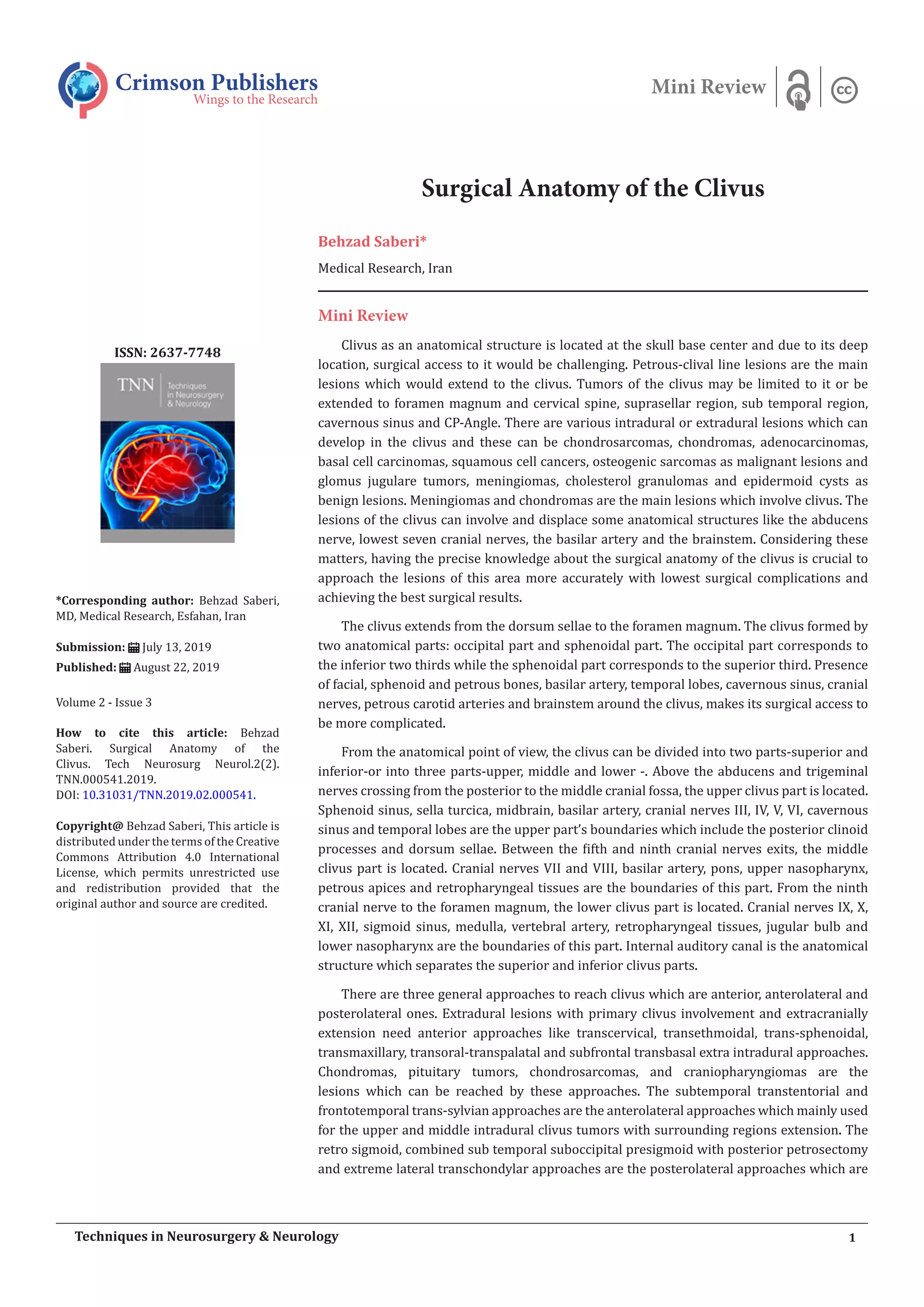 Surgical Anatomy of the Clivus_Crimson Publishers | PDF