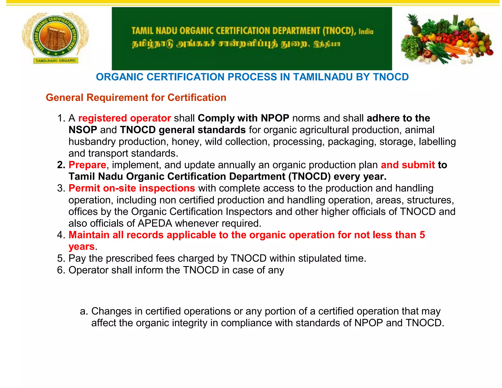 Tnocd organic certification | PDF