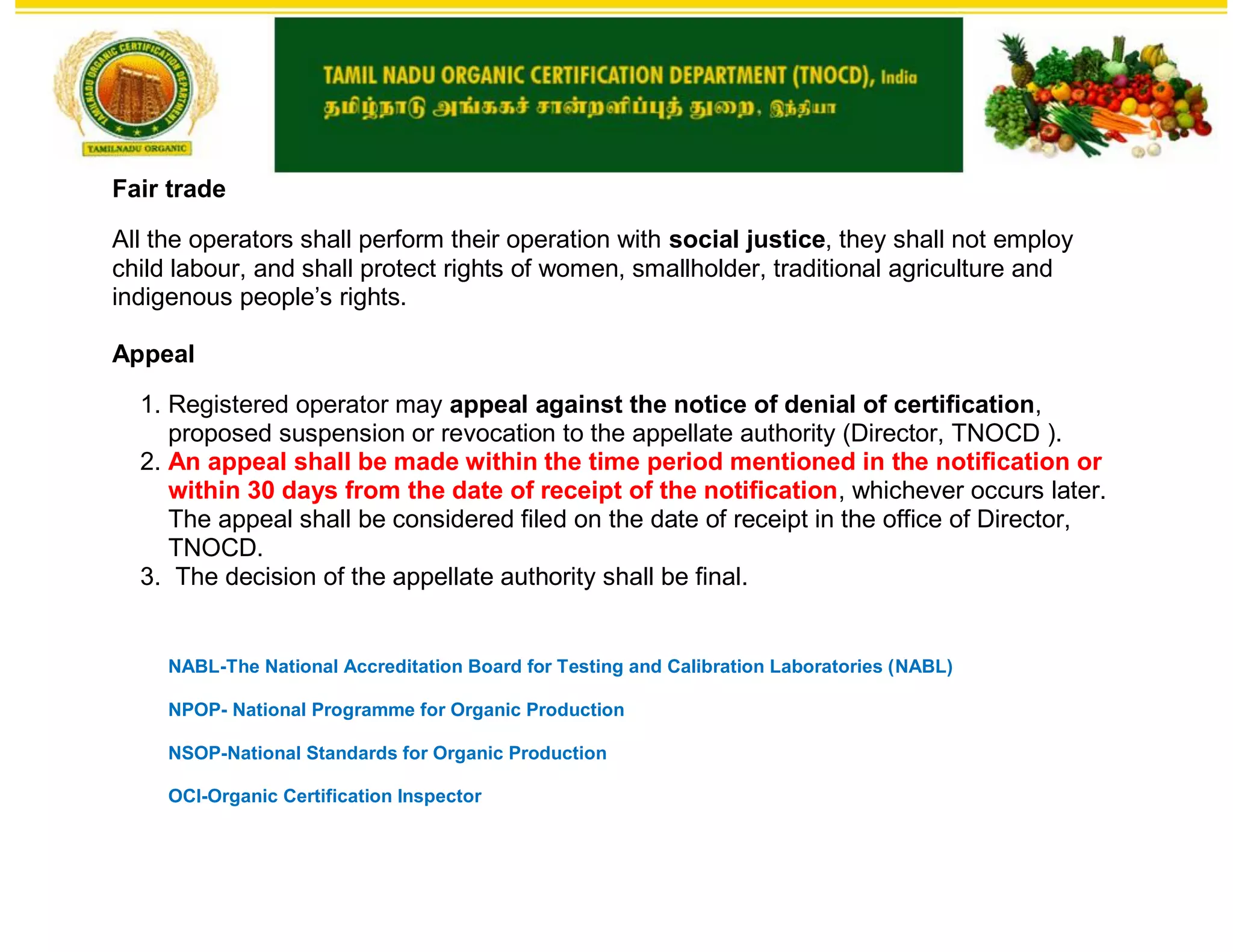 Tnocd organic certification | PDF