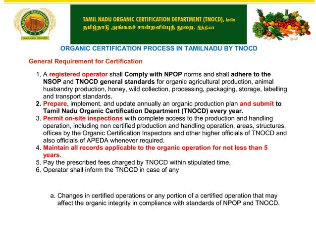 Tnocd organic certification | PDF