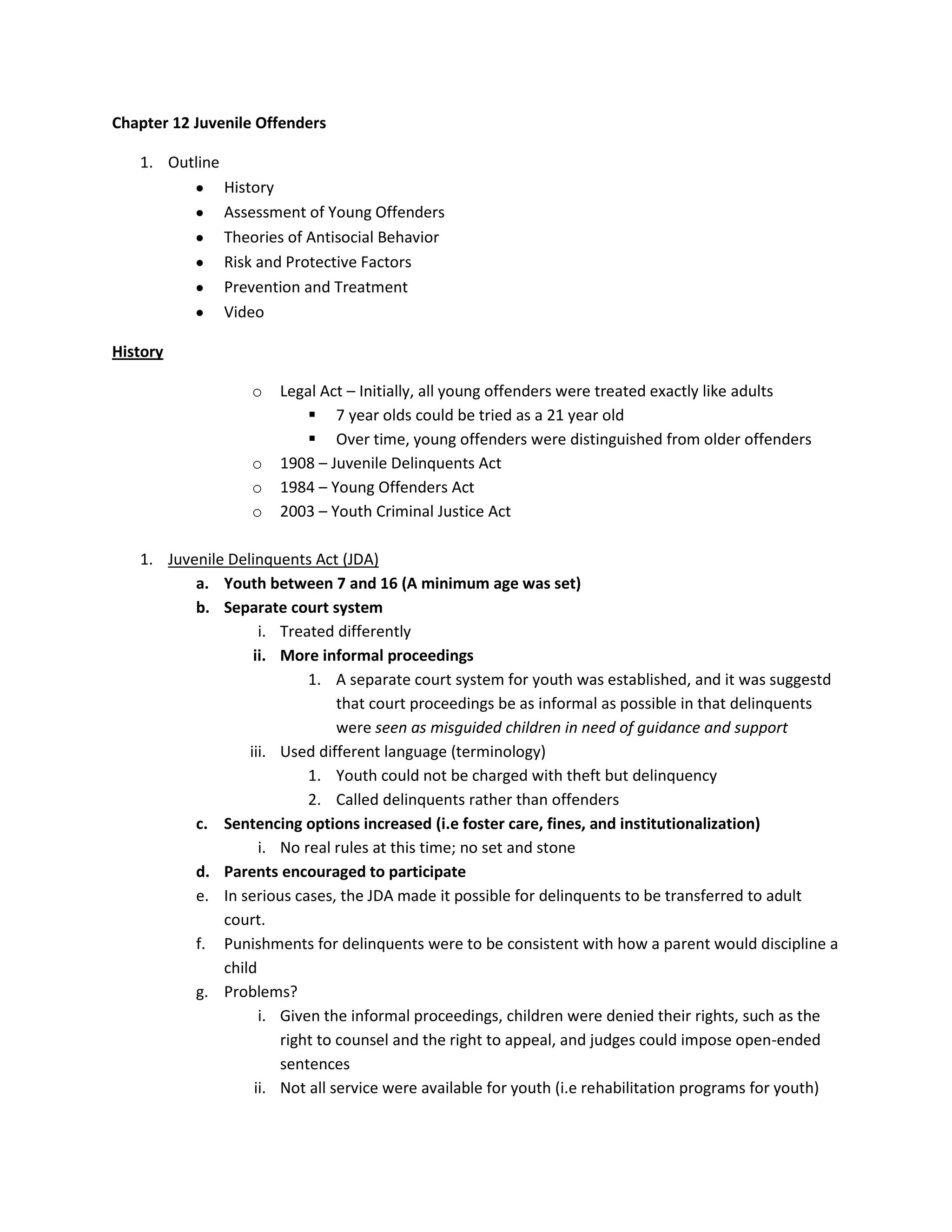 Assessment and Treatment of Young Offenders Lecture Notes | DOCX