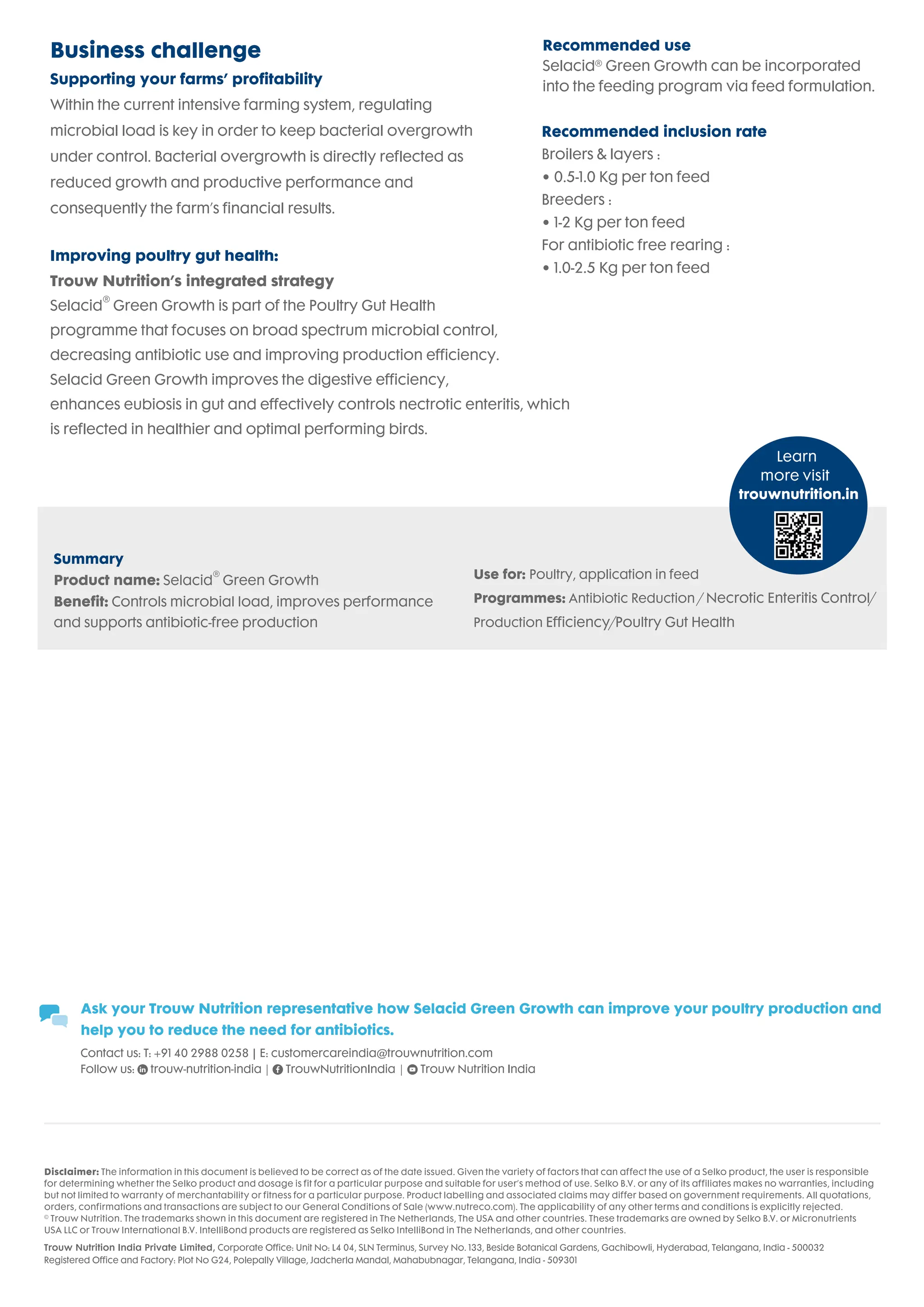 Poultry health supporter- Selacid Green Growth | PDF