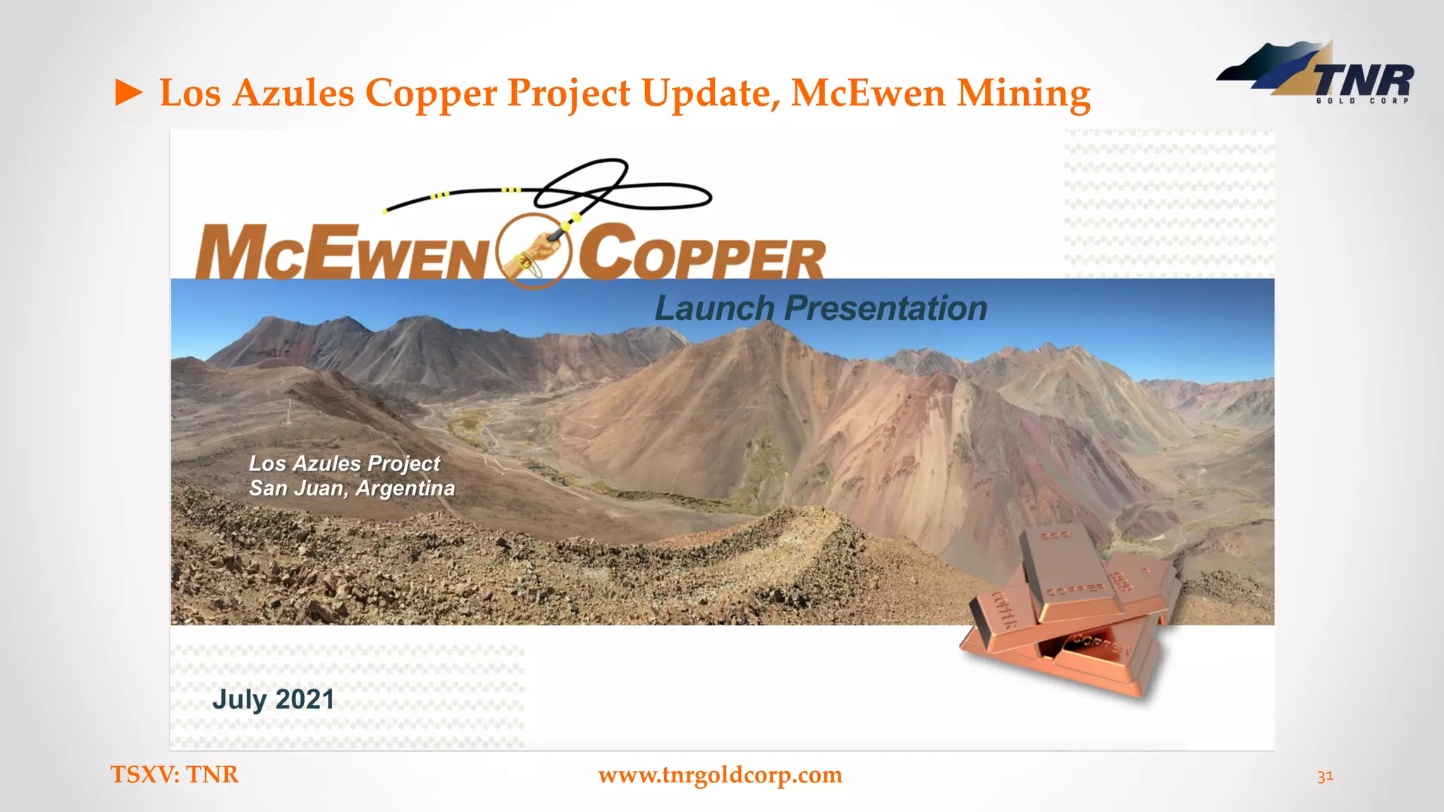TNR Gold Los Azules Copper NSR Royalty Holding with McEwen Mining ...