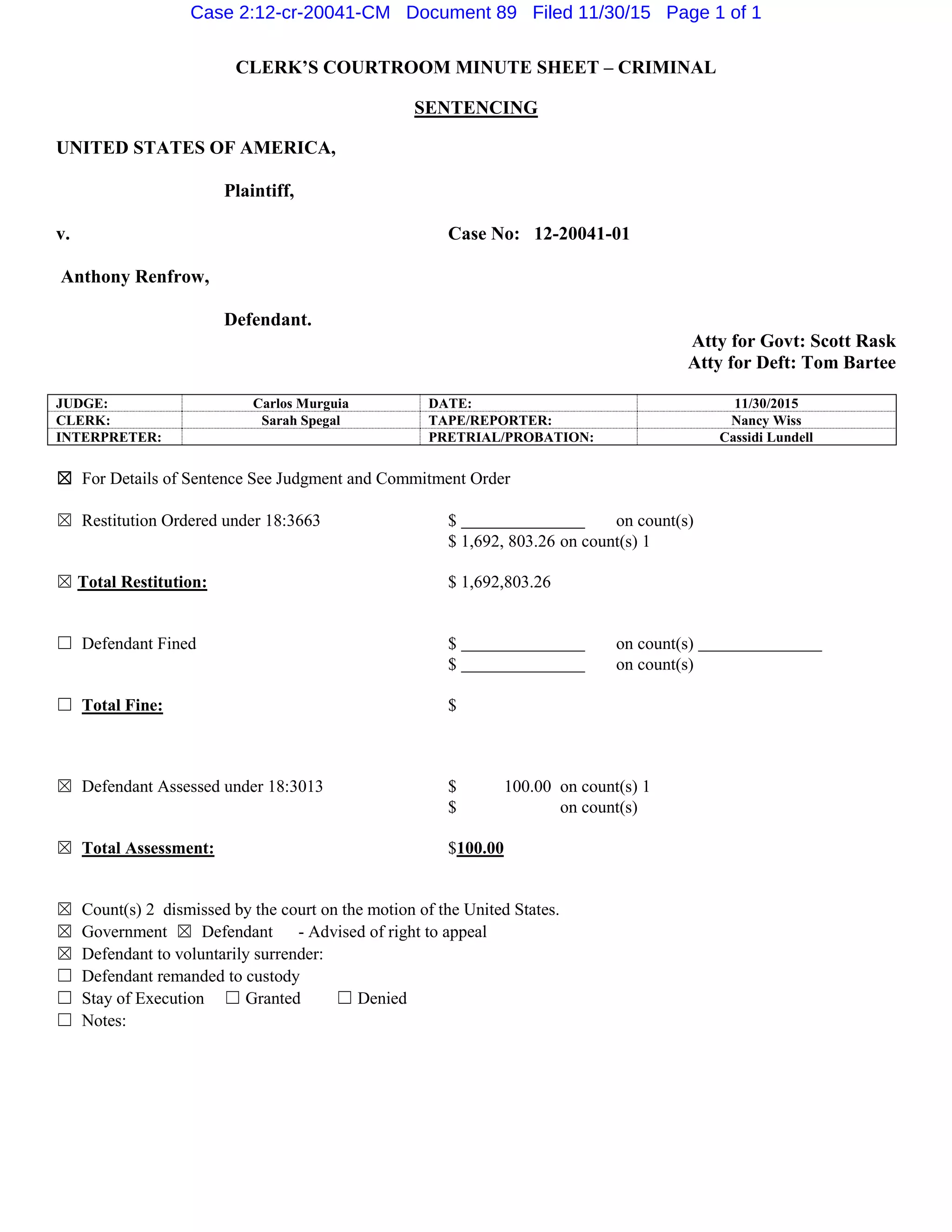 TNT Dinar - TNT Tony Court Sentencing Documents Tony Renfrow 14 Daily ...