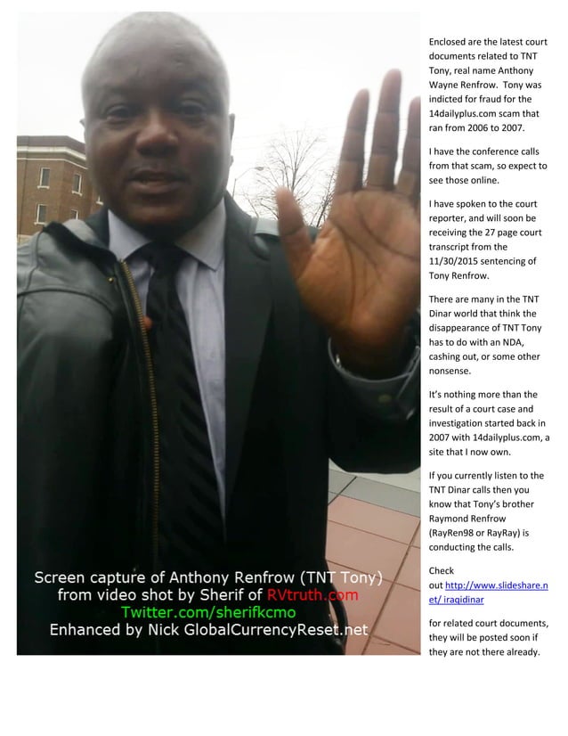 TNT Dinar - TNT Tony Court Sentencing Documents Tony Renfrow 14 Daily ...