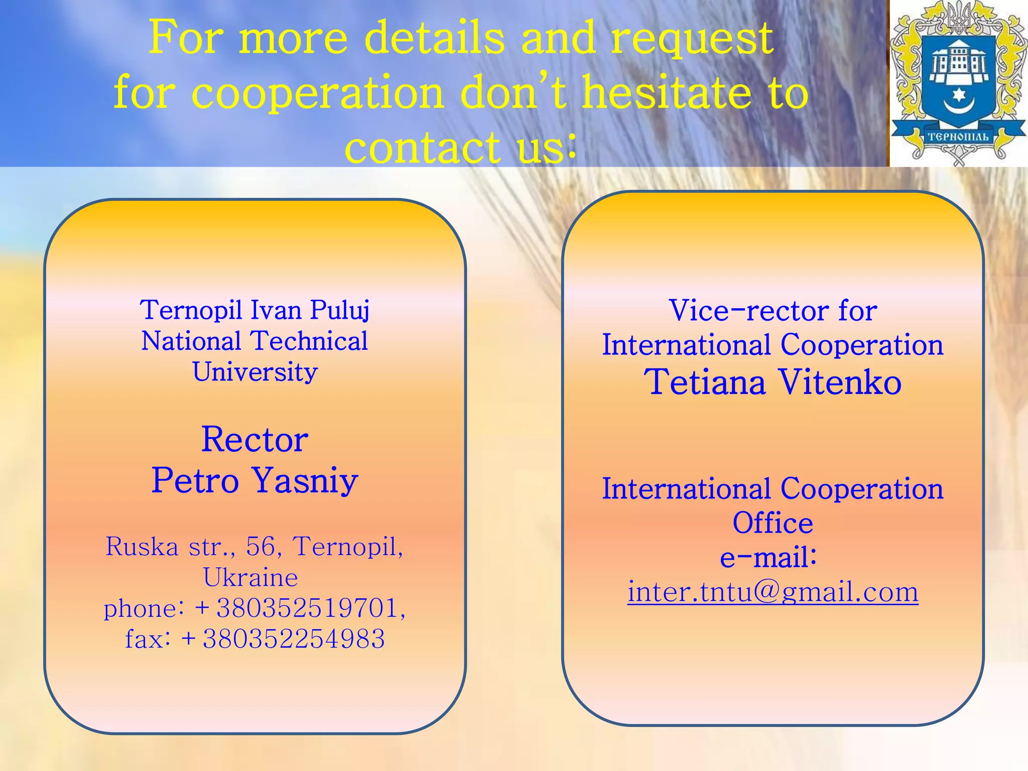 WELCOME TO TERNOPIL IVAN PULUJ NATIONAL TECHNICAL UNIVERSITY | PPTX