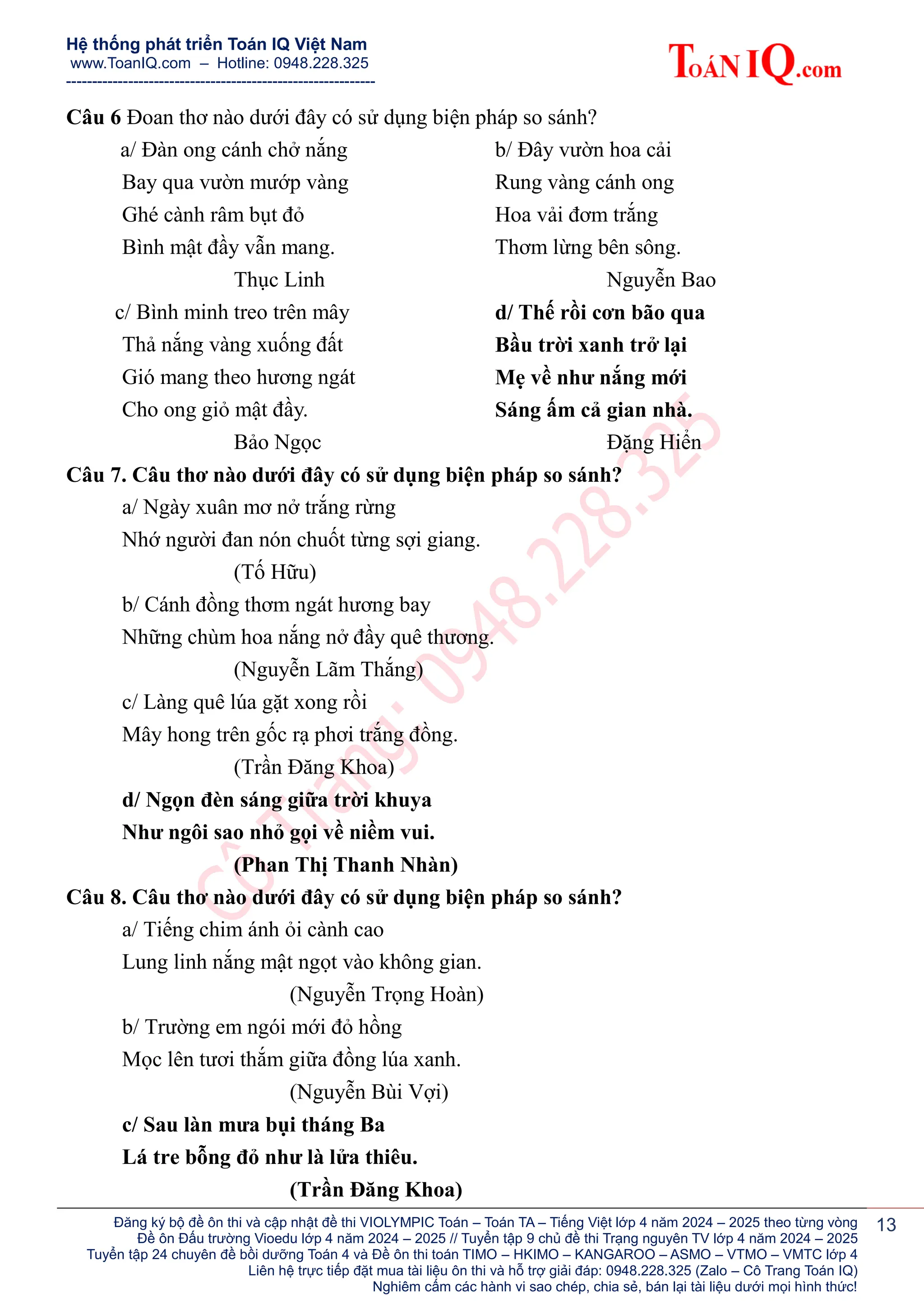 Đề ôn thi Trạng nguyên Tiếng Việt lớp 4 năm 2024 - 2025 | PDF