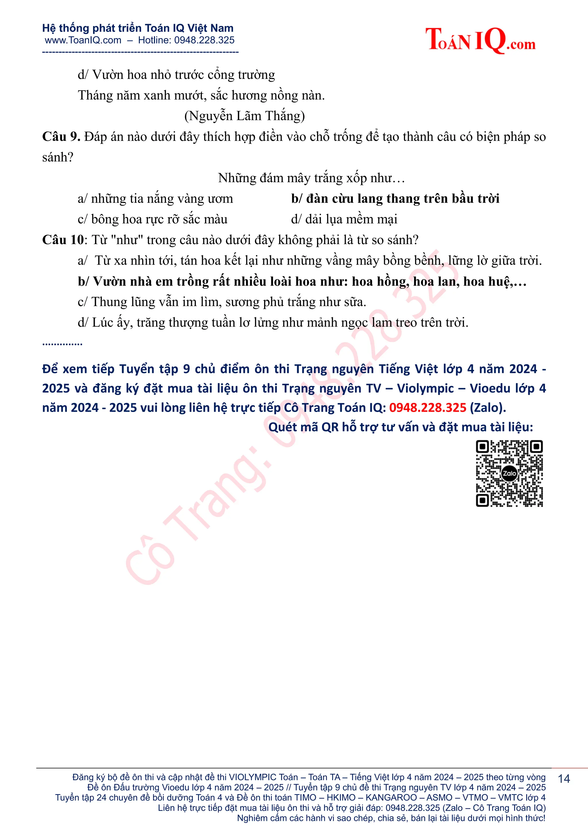 Đề ôn thi Trạng nguyên Tiếng Việt lớp 4 năm 2024 - 2025 | PDF